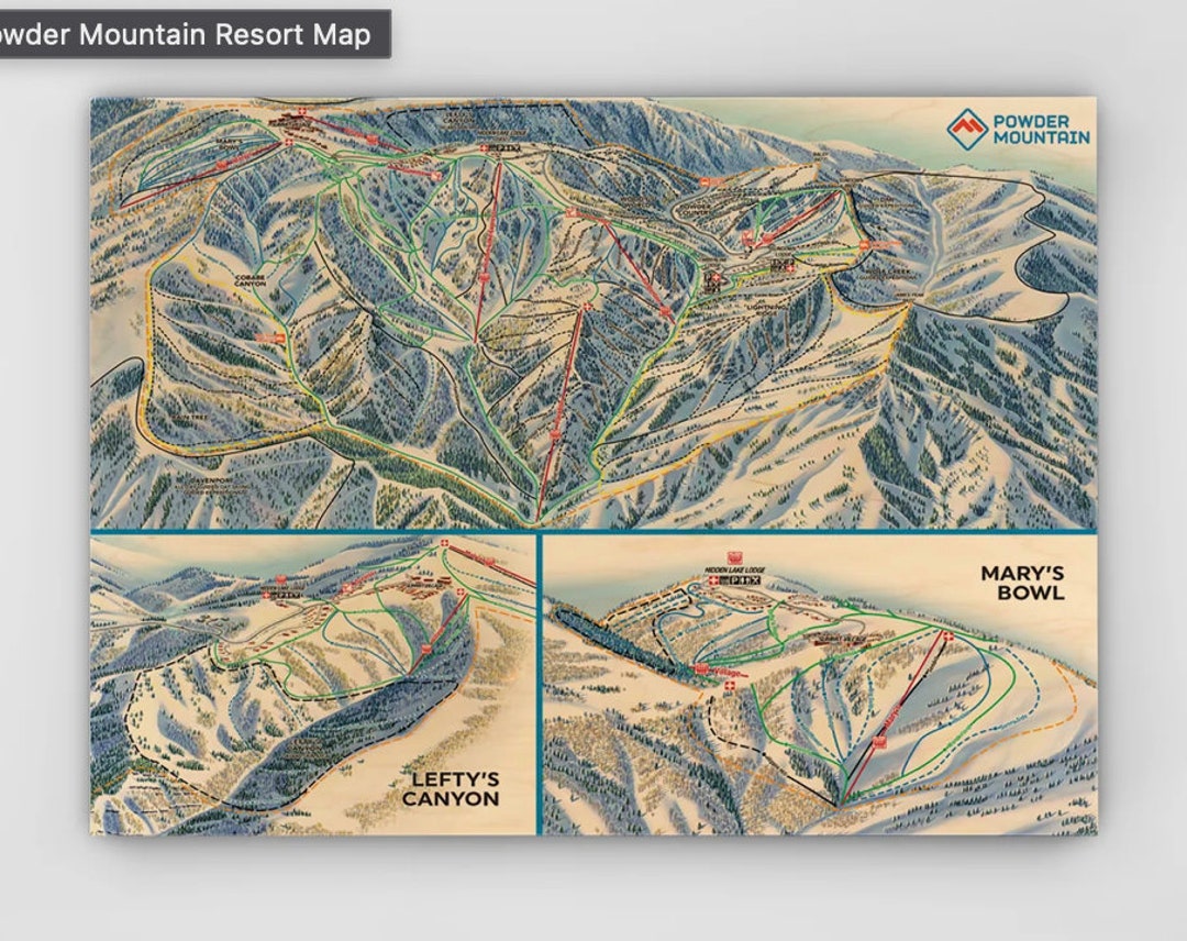 Powder Mountain Licensed Resort Maple Wood Map Medium 22 X 35 - Etsy