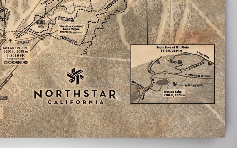 Northstar California Summer Resort Licensed Trail Map - Small Wood 16 ...