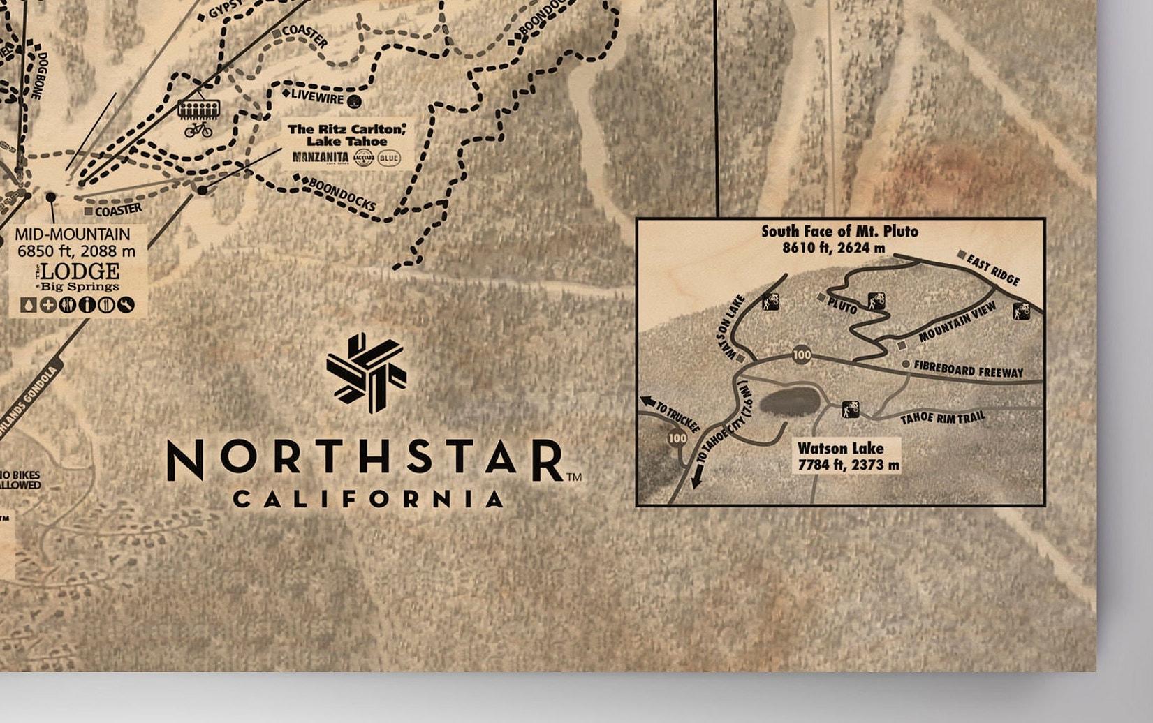 Northstar California Summer Resort Licensed Trail Map - Small Wood 16 ...