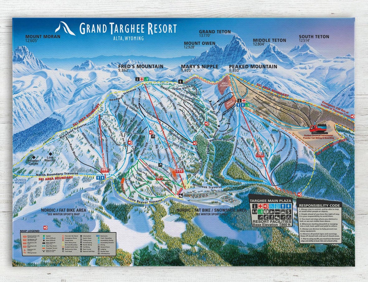 Grand Targhee Resort Licensed Trail Map Medium Canvas | Etsy