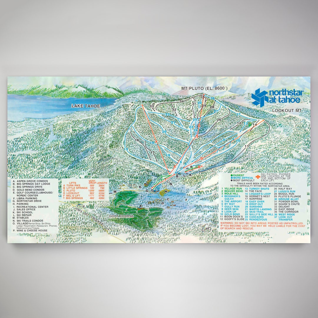 Northstar California Resort Licensed Trail Map - Medium Canvas 22" X 35 ...