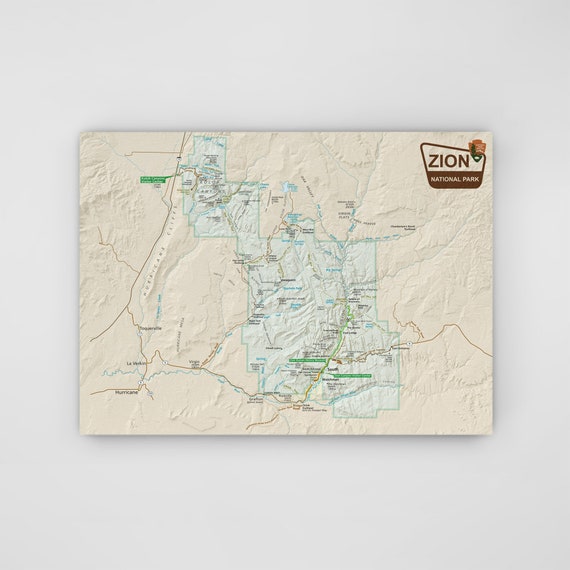 Zion National Park Map Zion Shaded Relief Map – Muir Way