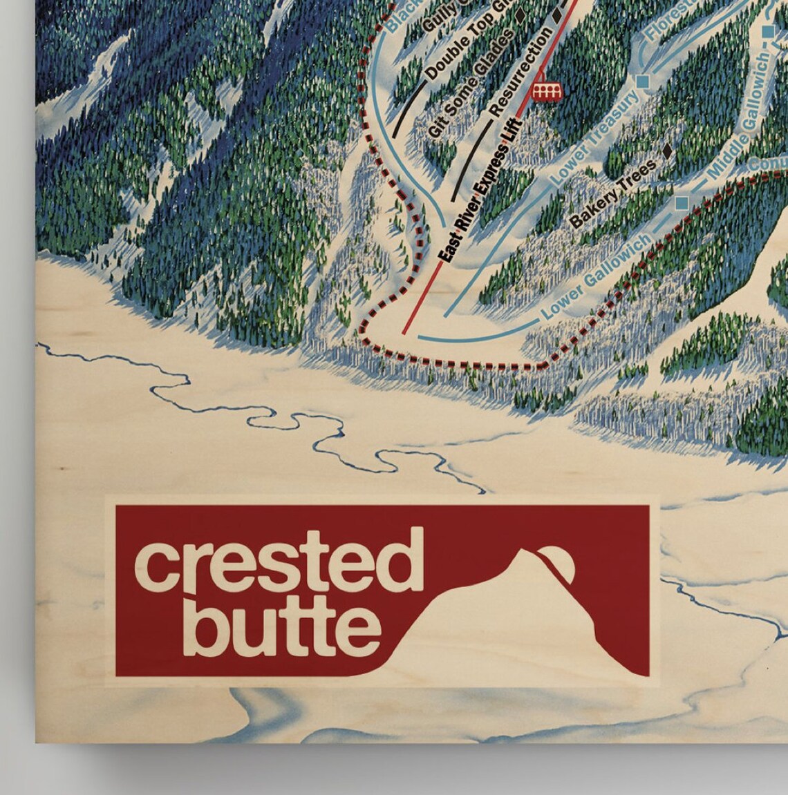 Crested Butte Resort Licensed Trail Map Medium Wood Print | Etsy