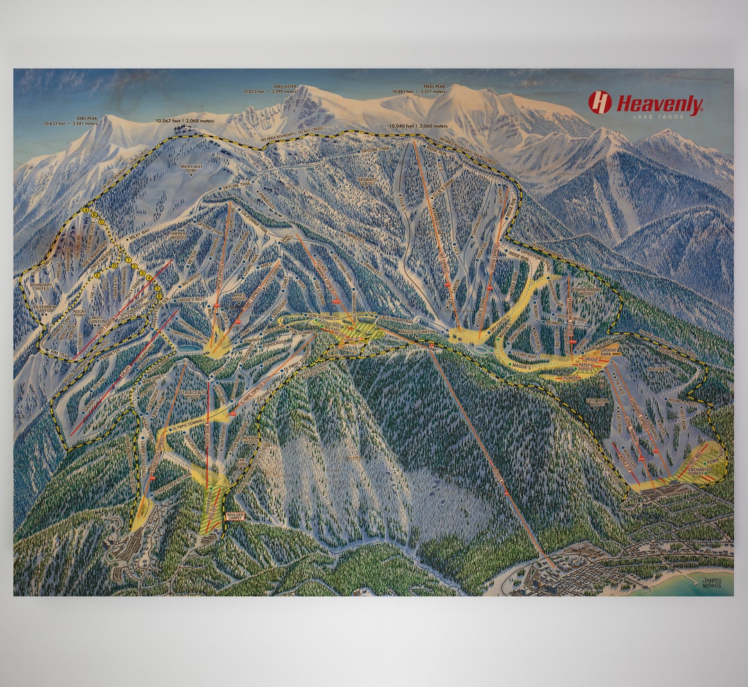 Heavenly Resort Licensed Trail Map - Large Maple Wood Print 32" X 44 ...