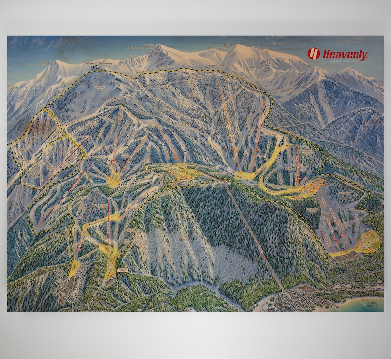 Heavenly Resort Licensed Trail Map - Large Maple Wood Print 32" X 44 ...