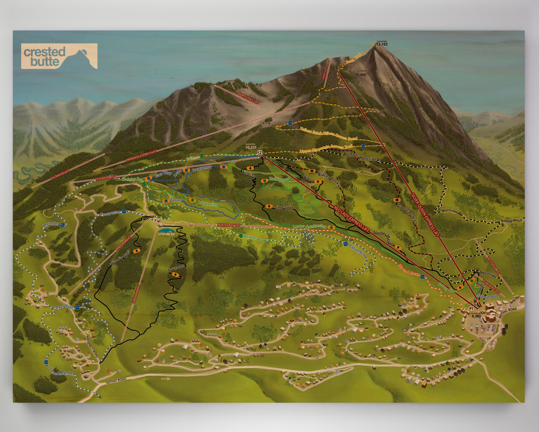 Crested Butte Resort Licensed Trail Map - Small Wood Print 16" X 25" - Etsy
