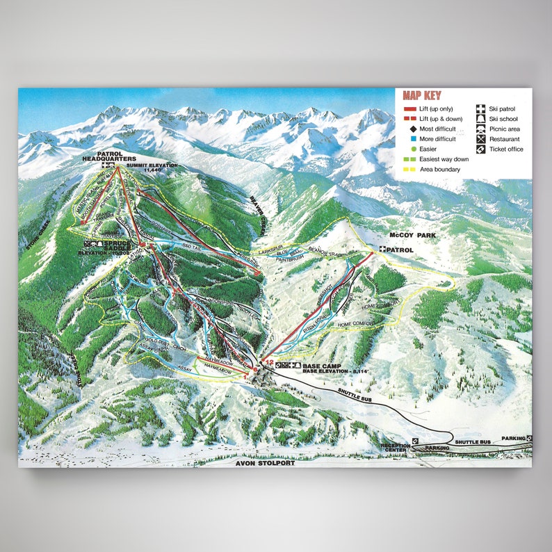 Beaver Creek Resort Licensed Trail Map - Large Canvas 32" X 44 ...