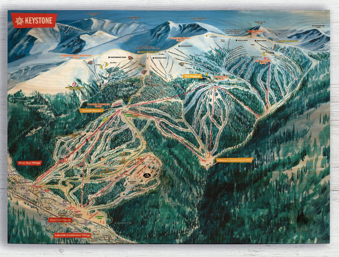 Keystone Resort Licensed Trail Map Large Maple Wood Print | Etsy