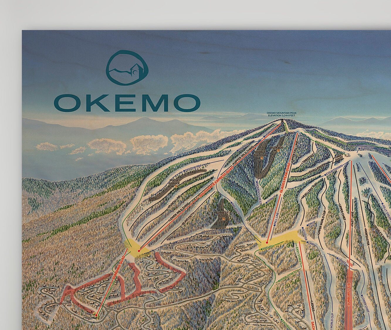 Okemo Resort Licensed Trail Map - Large Maple Wood Print 32" X 48" - Etsy