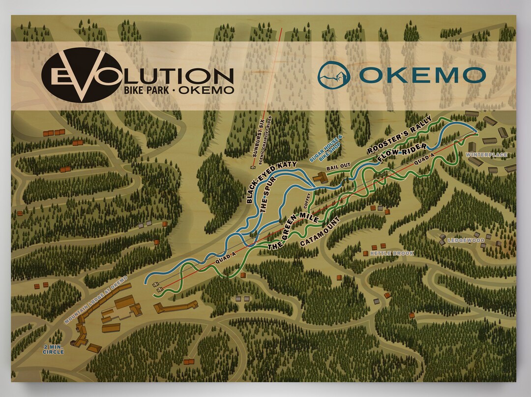 Okemo Summer Resort Licensed Trail Map - Large Maple Wood Print 32" X ...