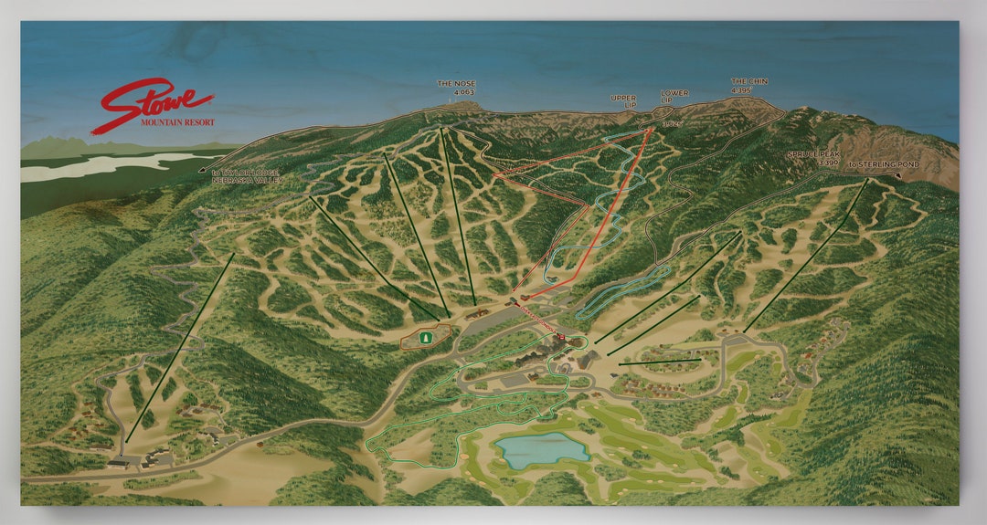 Stowe Summer Resort Licensed Trail Map - Large Maple Wood Print 30" X ...