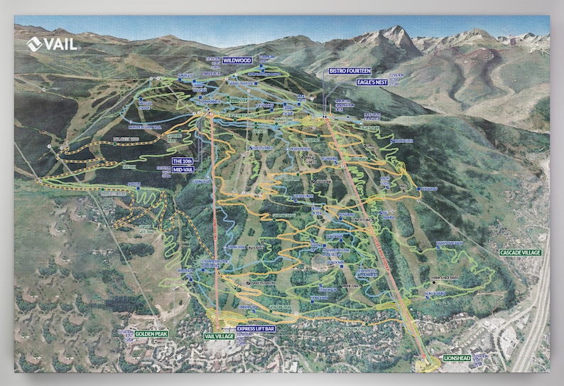 Vail Summer Resort Licensed Trail Map - Large Canvas Print 30" X 58" - Etsy