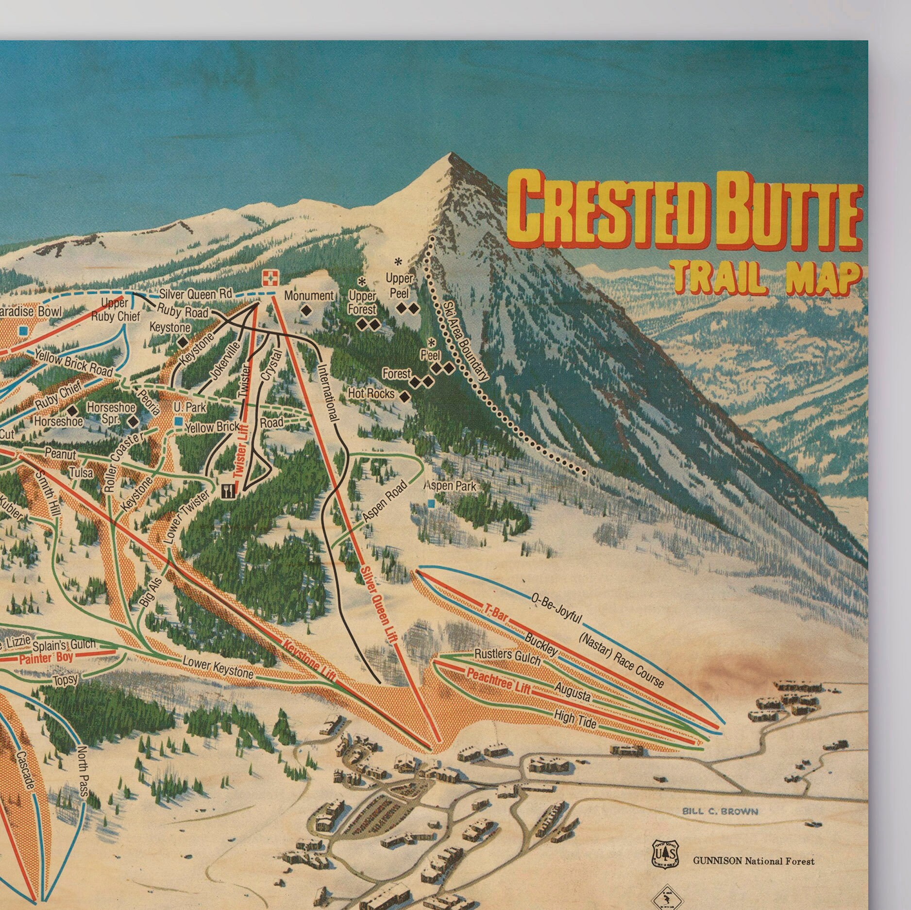 Crested Butte Resort Licensed Trail Map - Medium Wood Print 22" X 35 ...