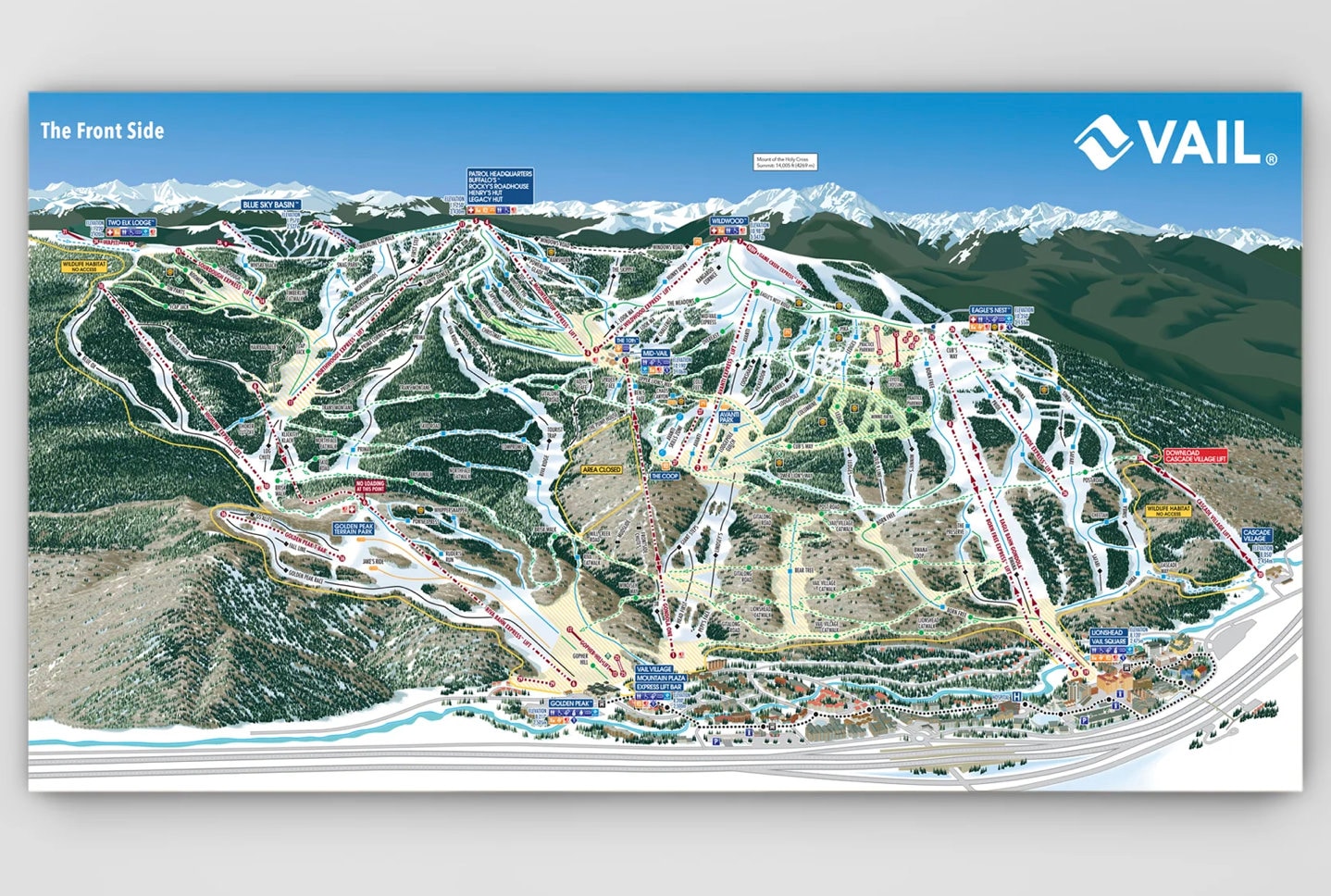 Vail (frontside) Resort Licensed Trail Map - Large Canvas Print 30" X ...