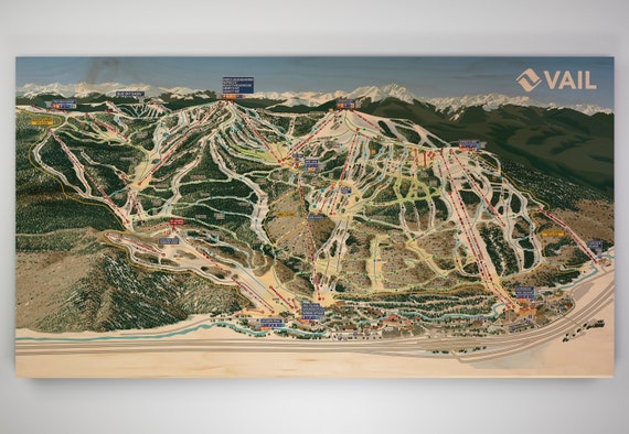 Vail frontside Resort Licensed Trail Map Medium Maple Wood | Etsy