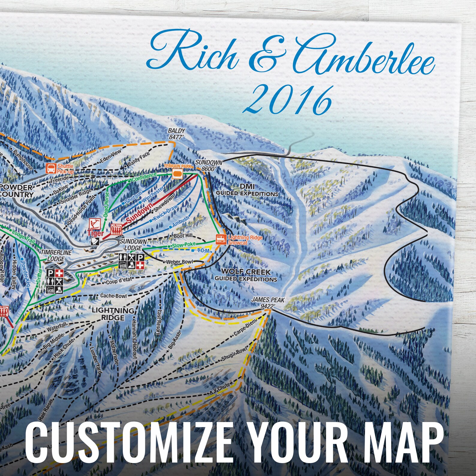 Grand Targhee Resort Licensed Trail Map - Medium Maple Wood Print 22" X ...