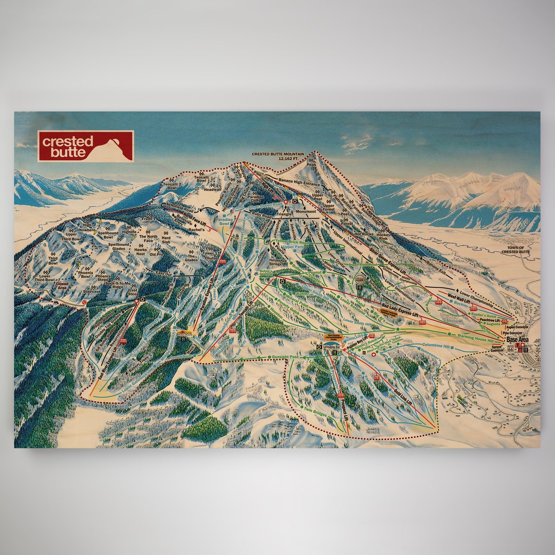 Crested Butte Resort Licensed Trail Map - Medium Wood Print 22" X 35 ...
