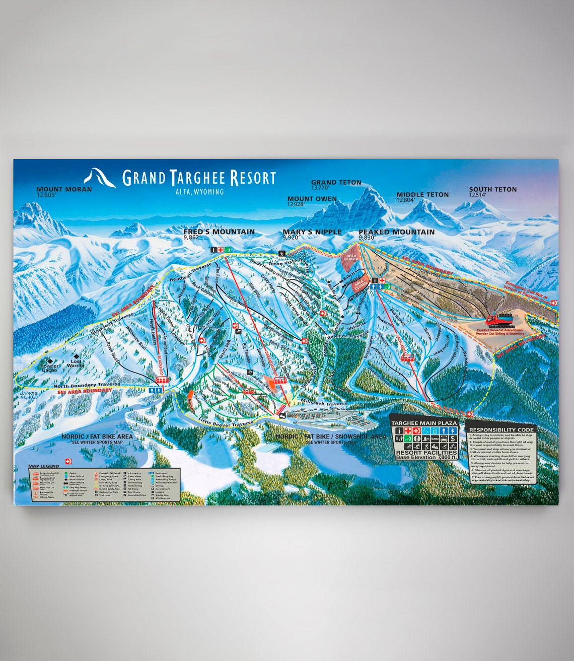 Grand Targhee Resort Licensed Trail Map Small Maple Wood | Etsy