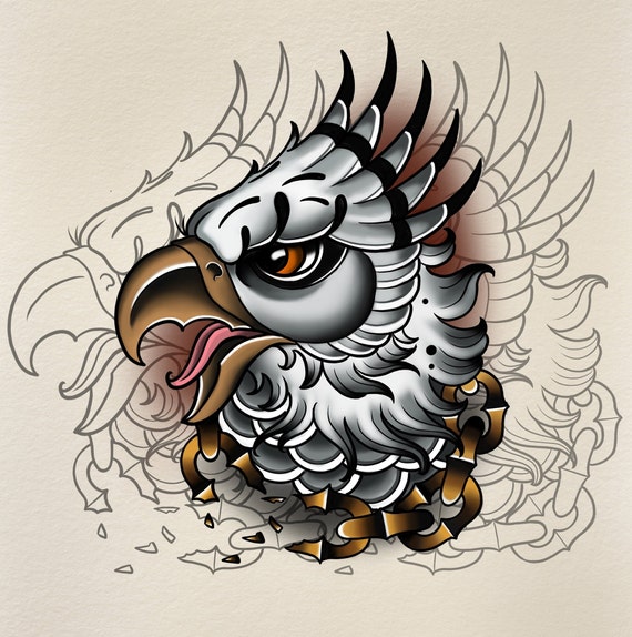 Neo Traditional Eagle Tattoo Flash