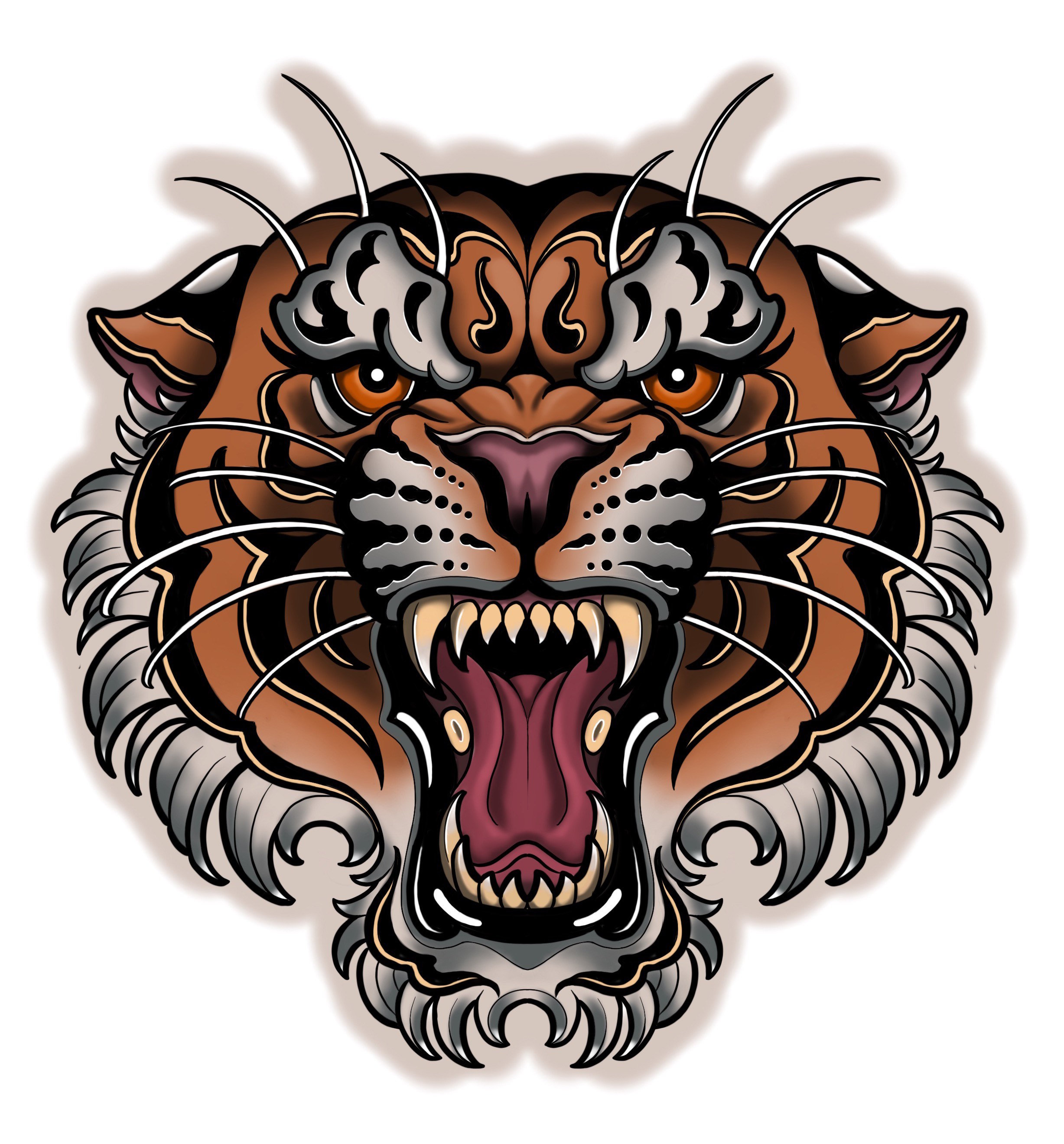 Neo Traditional Tiger Head Tattoo