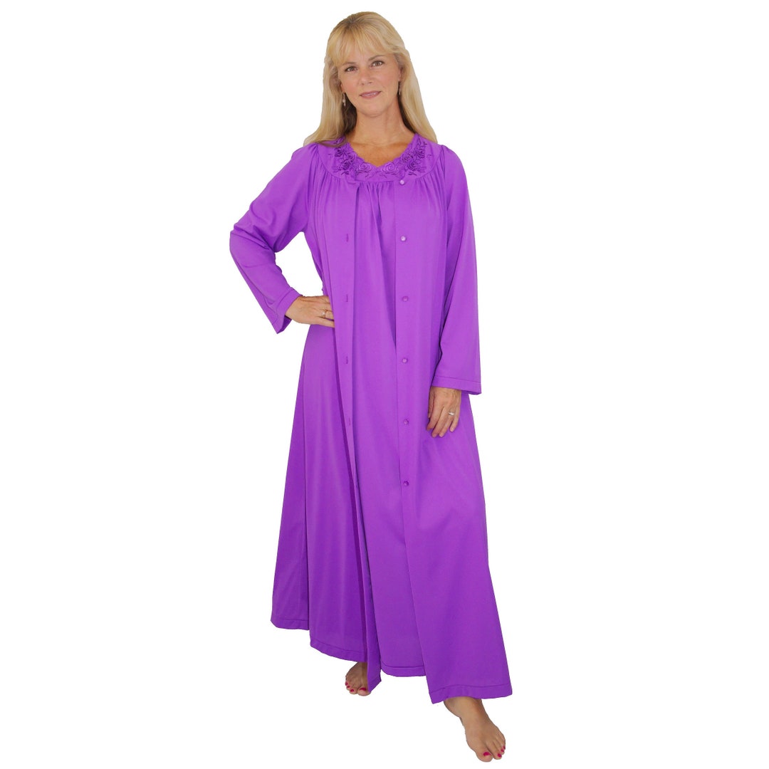 Vintage Style Long Nightgown and Robe Set Purple Sleepwear Silky Nylon ...