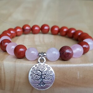 Tree of Life Red Jasper Bracelet, Red Jasper Bracelet, Pink Quartz ...