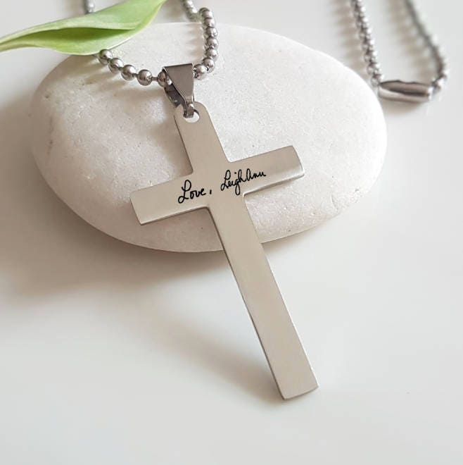 Custom Handwriting Signature Cross Pendant Necklace Religious | Etsy