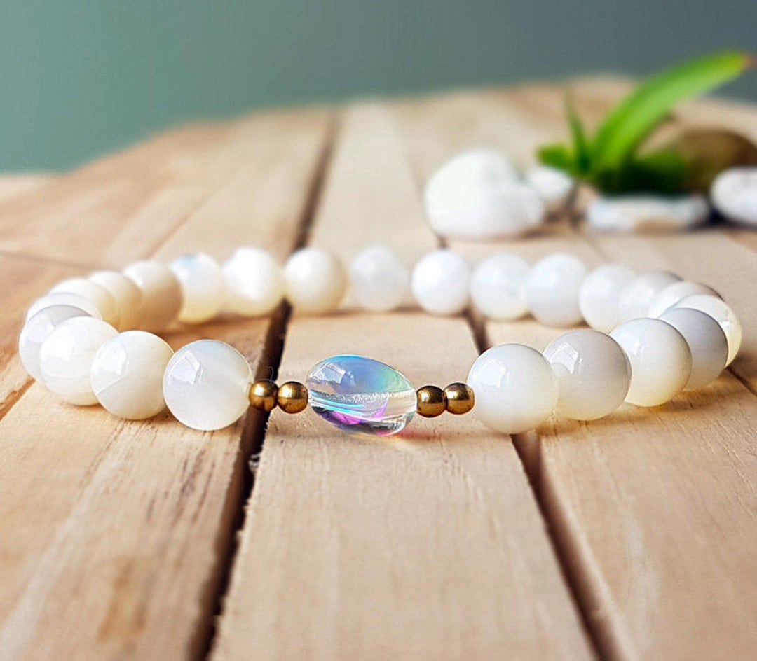 8mm White Shell Bracelet Bracelet, Quartz Mala Bracelet, Healing ...