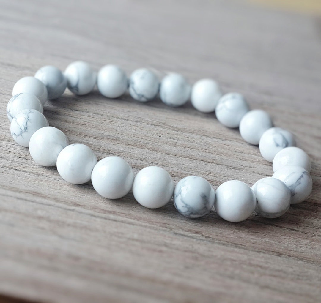 Genuine Howlite Bracelet, White Bracelet, Gemstone Stretch Bracelet ...