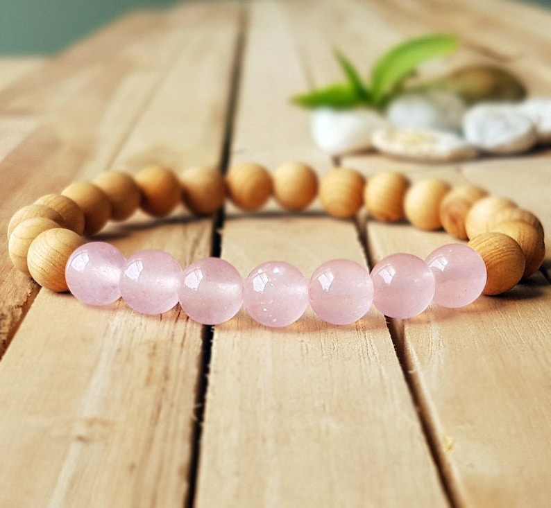 Natural Rose Quartz Bracelet Sandalwood Bracelet Pink - Etsy