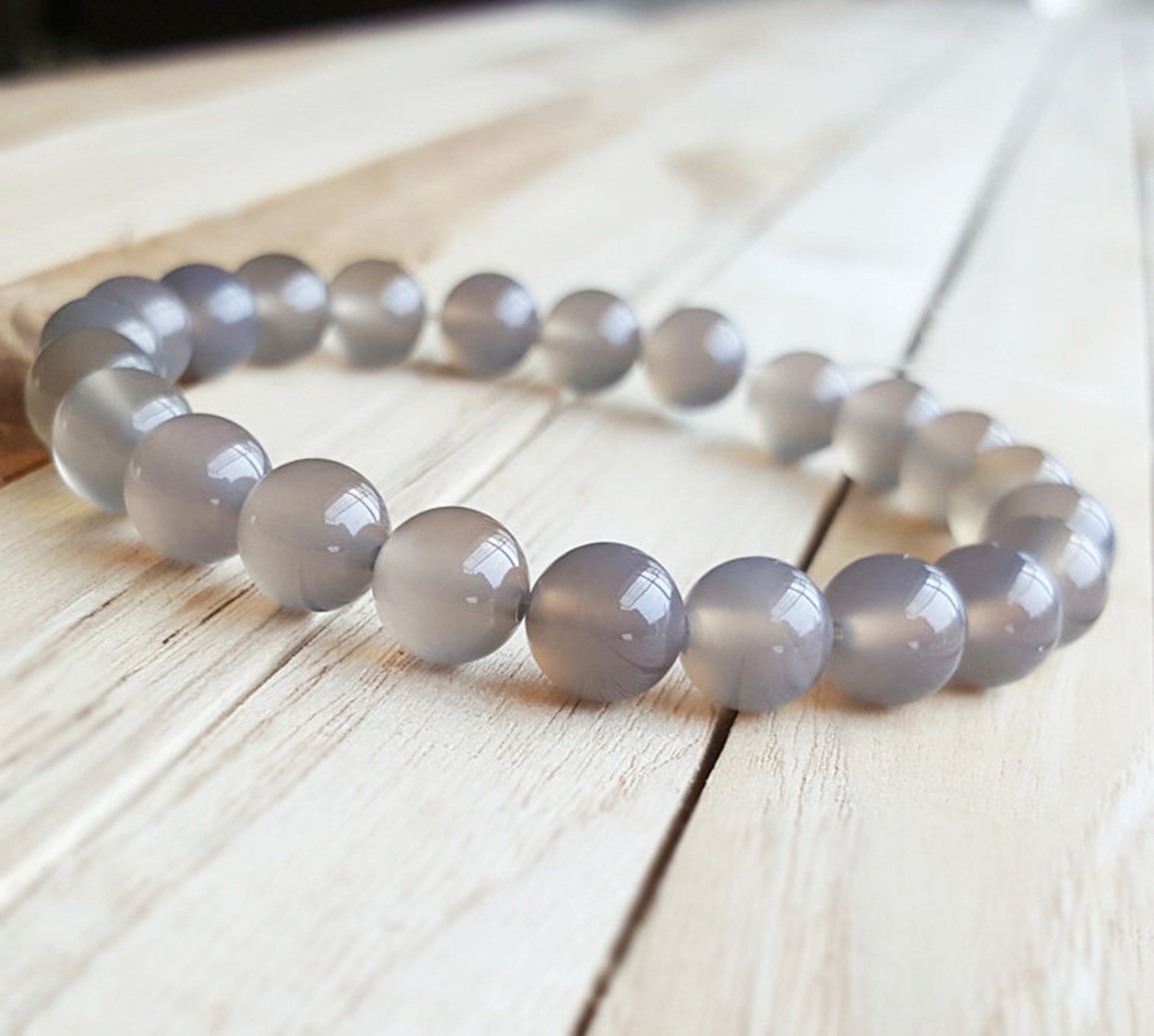 8mm Grey Agate Bracelet Lucky Stone Bracelet Healing Bead - Etsy