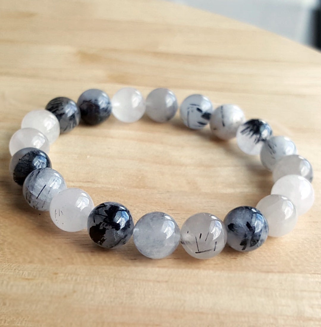10mm Black Hair Tourmalated Quartz Bracelet Women Yoga - Etsy