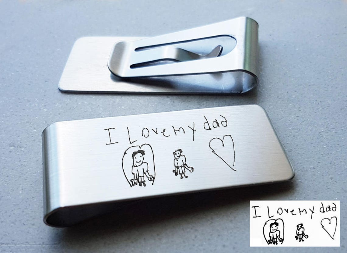 Custom Kid Handwriting Money Clip, Child Drawing Gift, Personalized ...