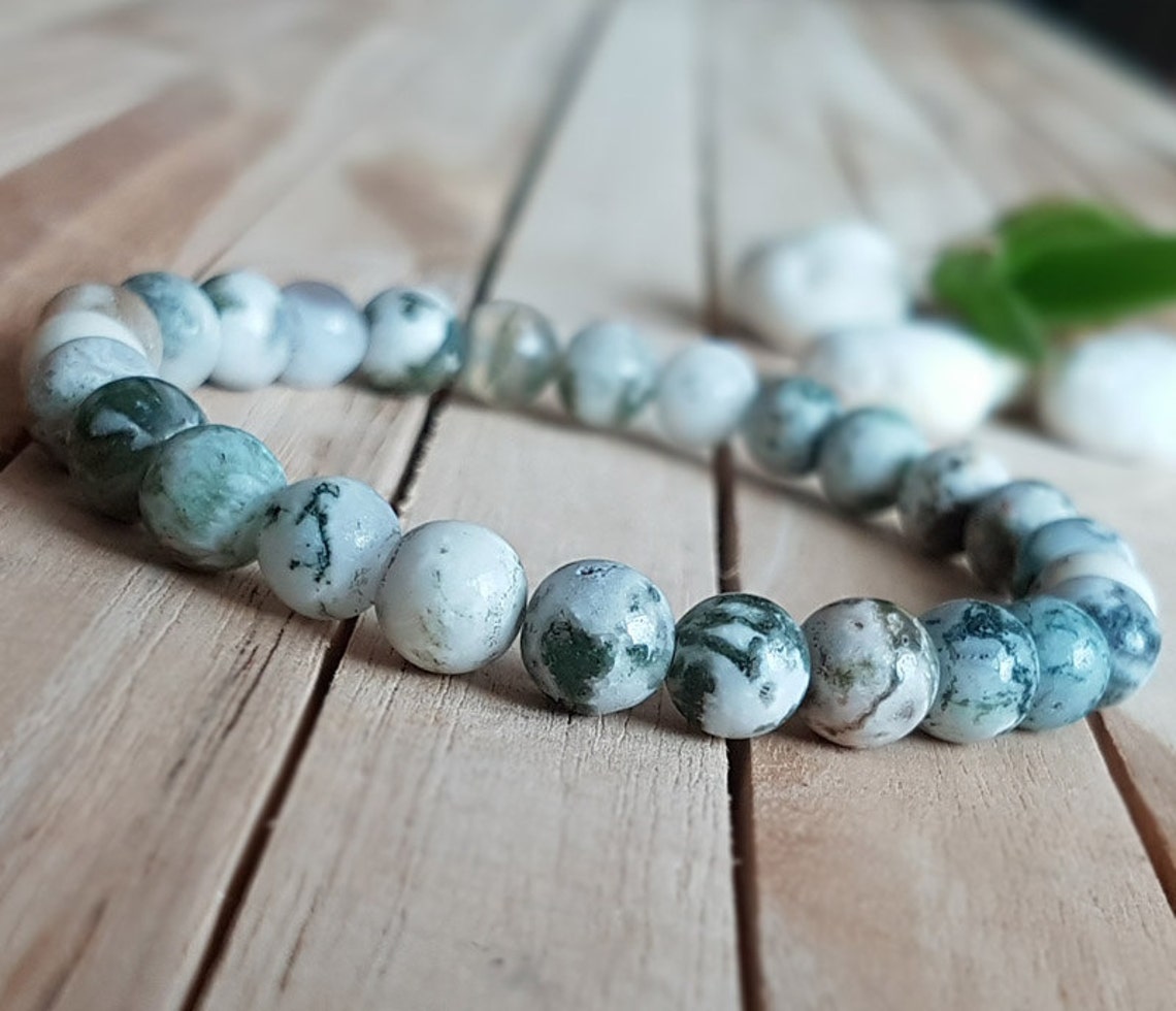 8mm Natural Tree Agate Bracelet Men Stone Bracelet Green - Etsy