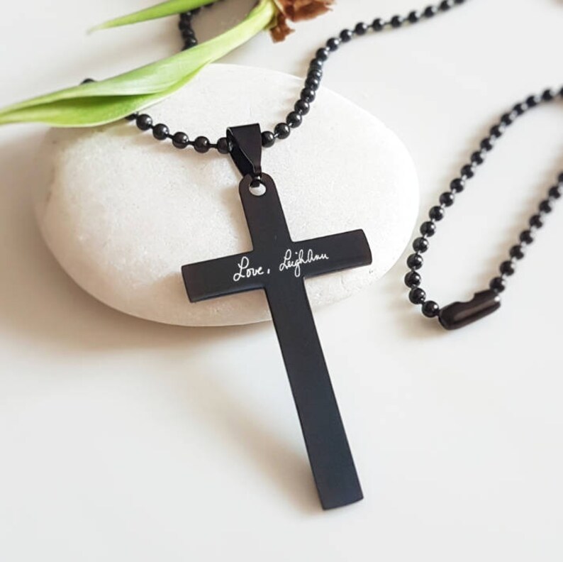 Custom Handwriting Signature Cross Pendant Necklace Religious Keychain ...