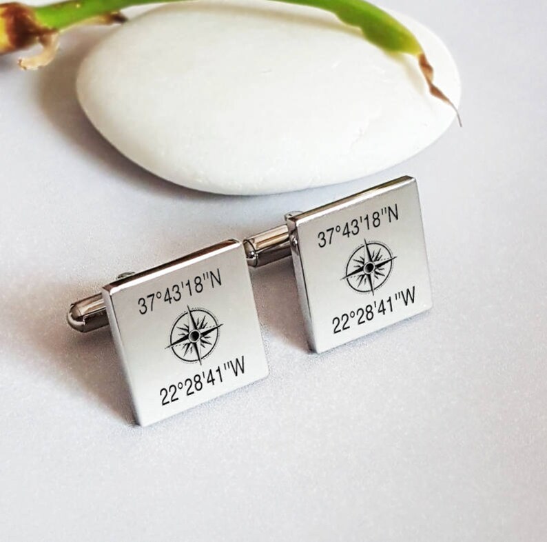 Personalized Coordinate Initial Cufflinks Latitude Longitude | Etsy
