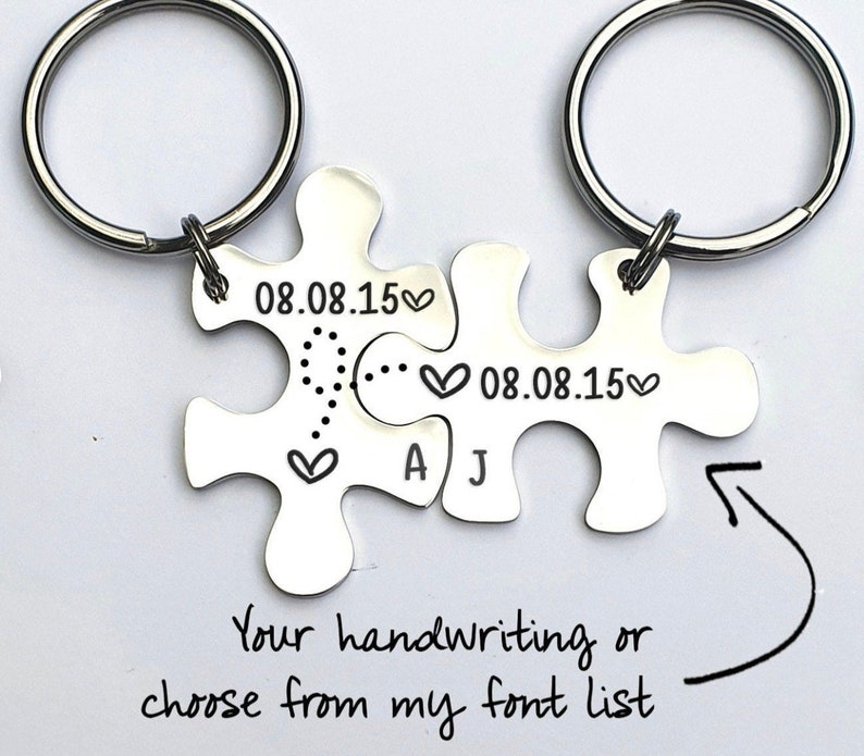 Personalized Puzzle Piece Key Chain Set Couples Keyring - Etsy