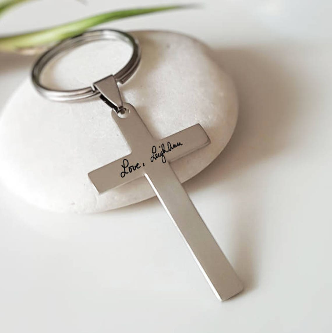 Custom Handwriting Signature Cross Pendant Necklace Religious Keychain ...