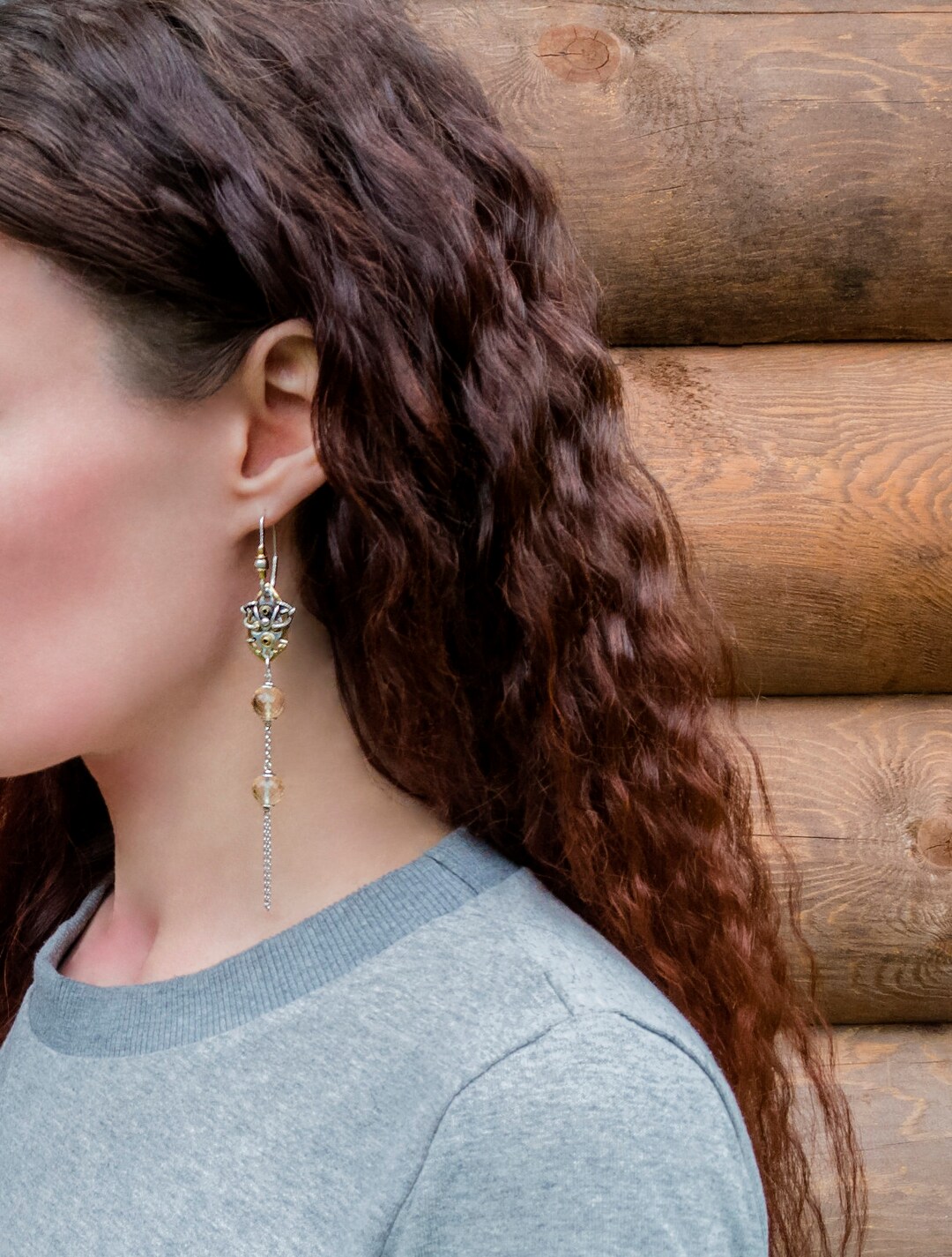 Sterling Silver and Brass Mono Earring With Faceted Yellow Citrines - Etsy