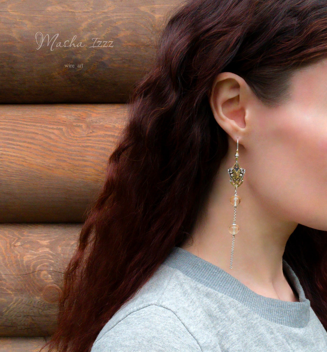 Sterling Silver and Brass Mono Earring With Faceted Yellow Citrines - Etsy