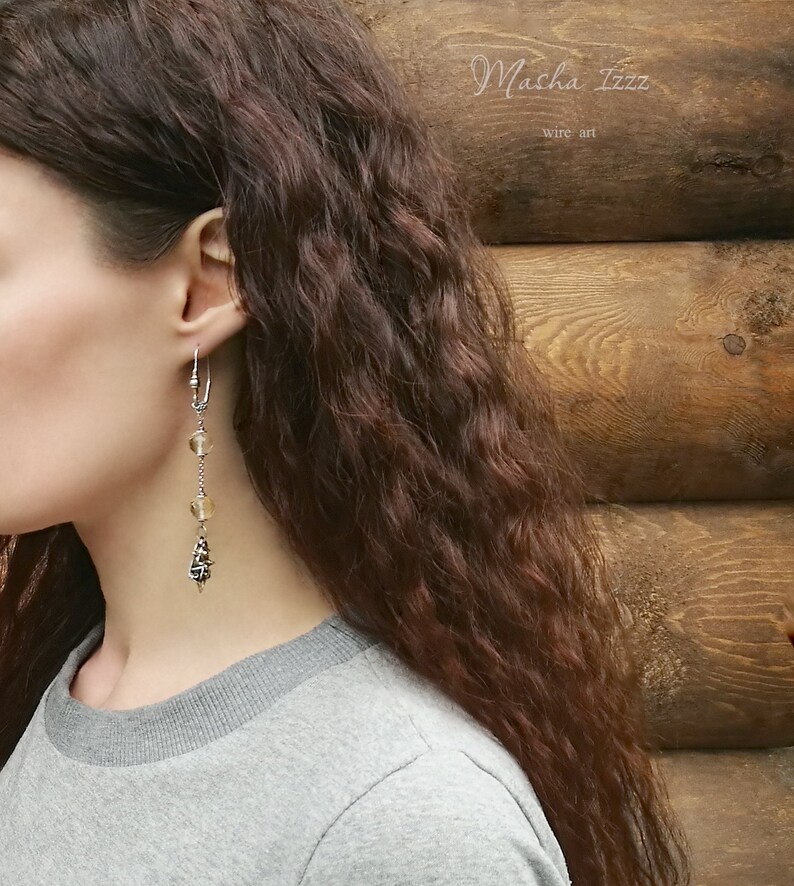 Sterling Silver and Brass Mono Earring With Faceted Yellow Citrines - Etsy