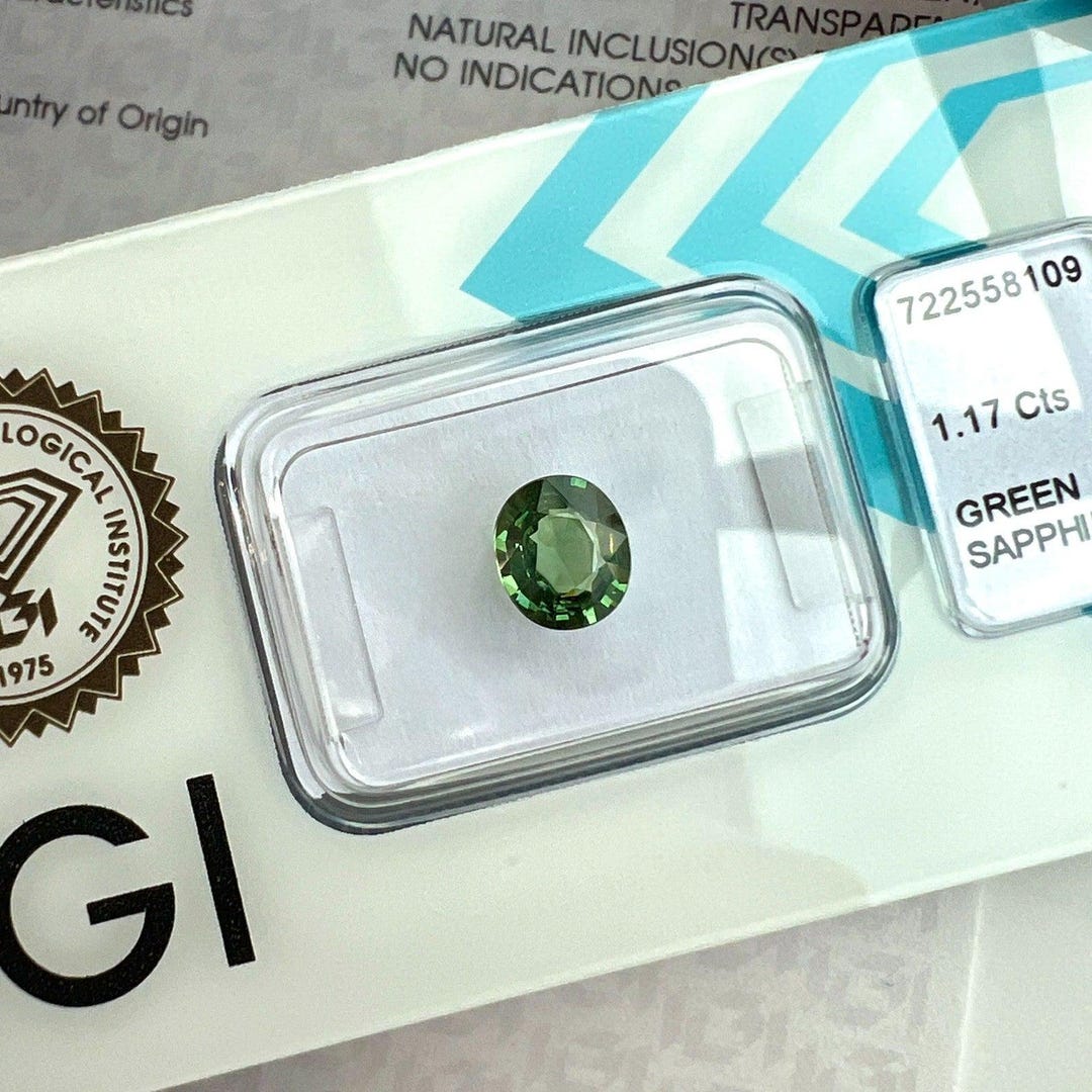 IGI CERTIFIED 1.17ct AUSTRALIAN Sapphire Natural Vivid Green Oval ...