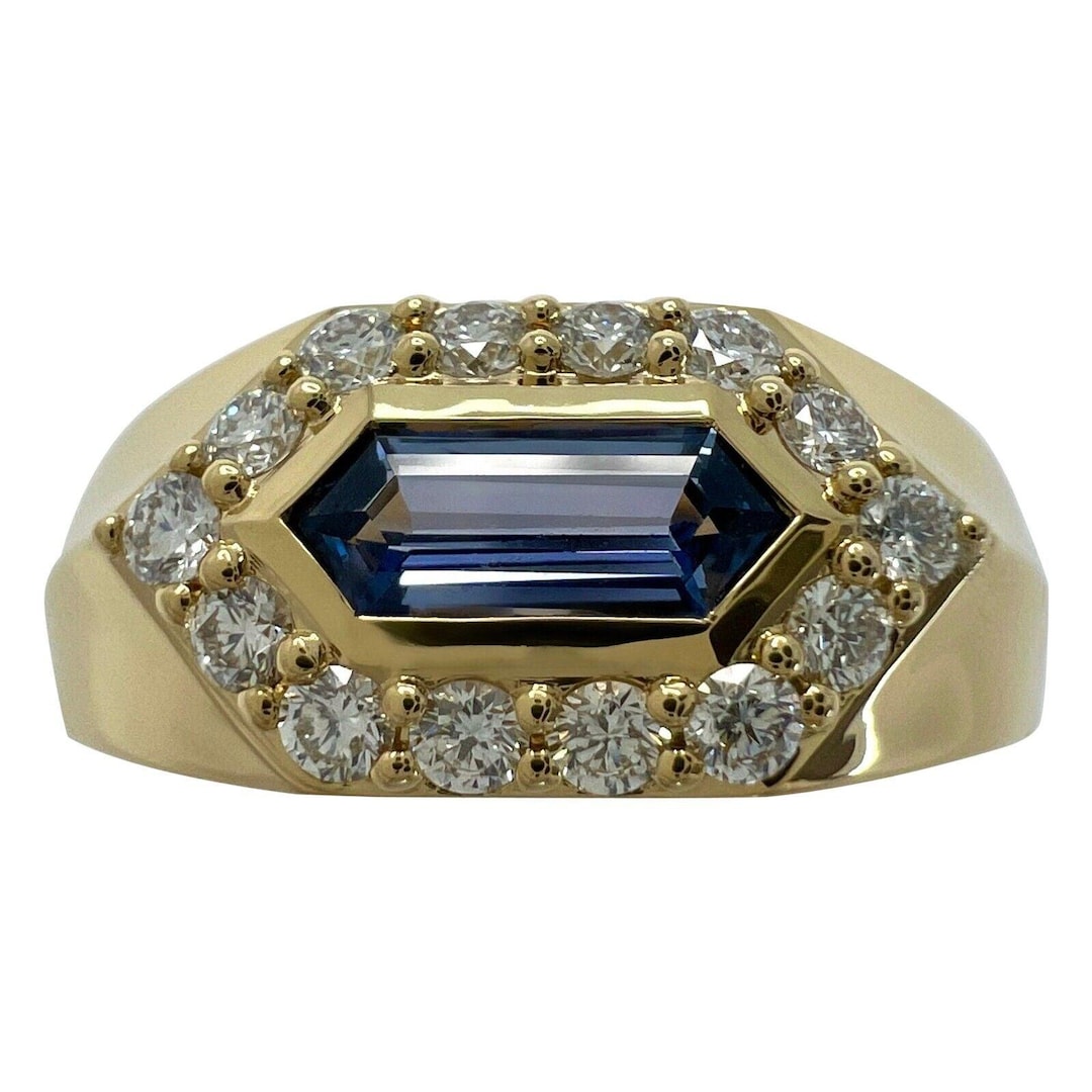 1.03ct Fancy Pentagon Ceylon Blue Sapphire & Diamond 18k Gold Halo ...
