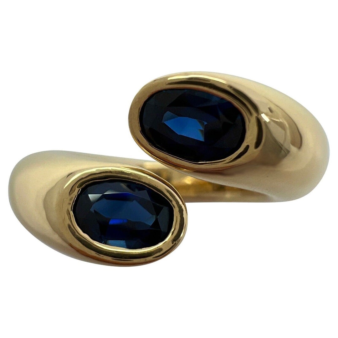 Cartier Deep Blue Sapphire Oval Cut Ellipse 18k Gold Bypass Split Ring ...