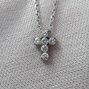 Vintage Van Cleef & Arpels Mini Cross Diamond 18k White Gold Pendant ...