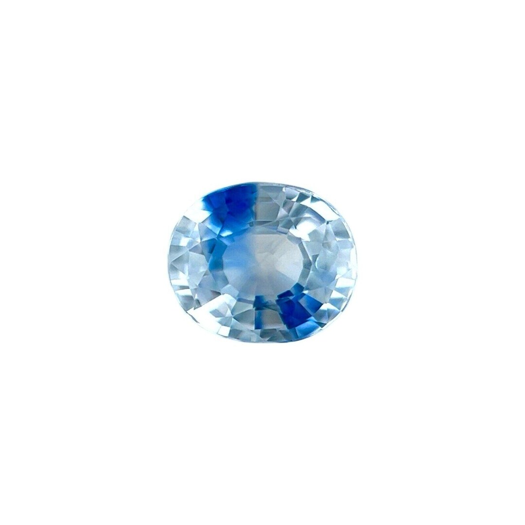 NATURAL Parti Colour CEYLON Sapphire Blue White 0.93ct Oval Cut Gem 6 ...