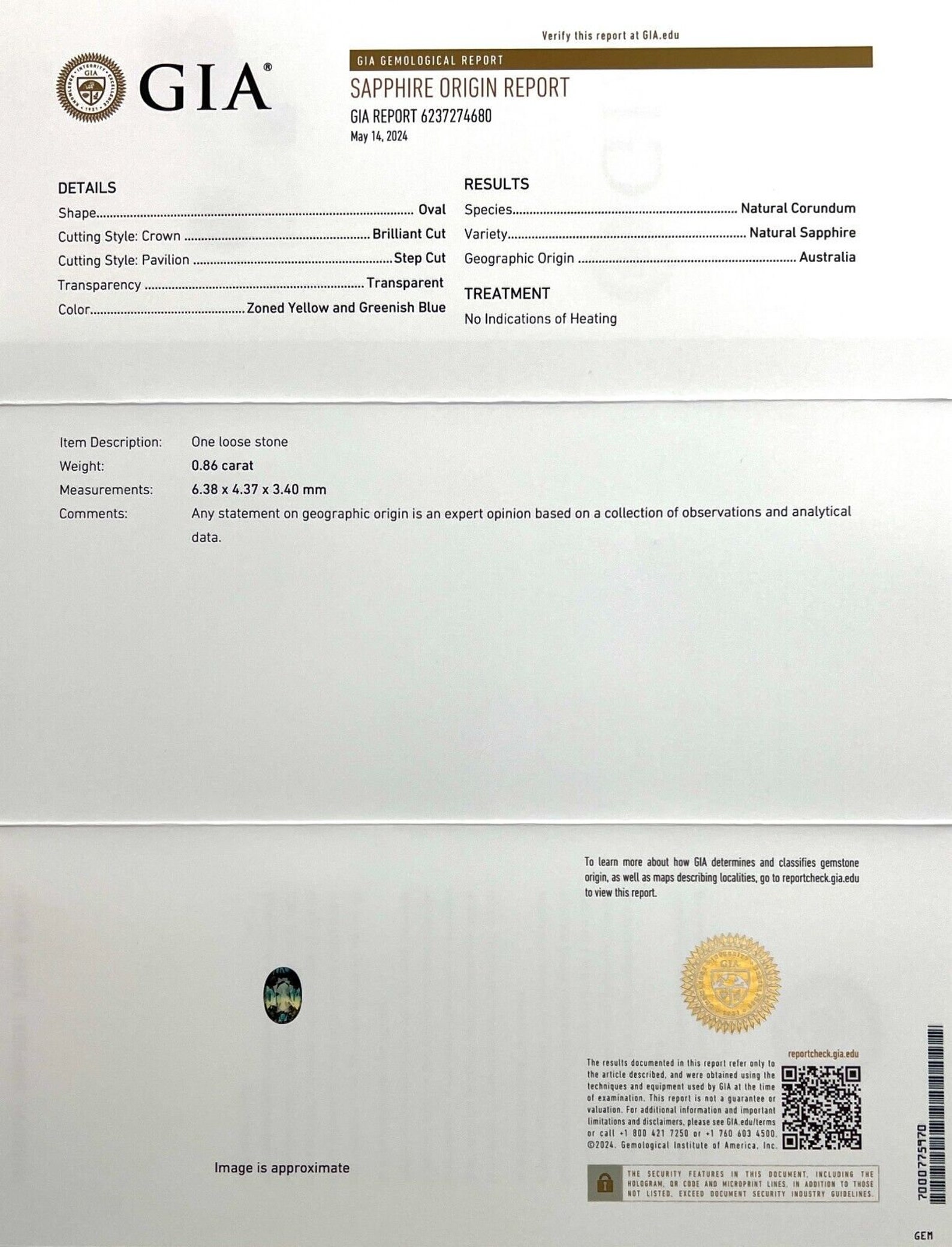 GIA CERTIFIED Australian Parti Colour Sapphire 0.86ct Yellow Green Blue ...