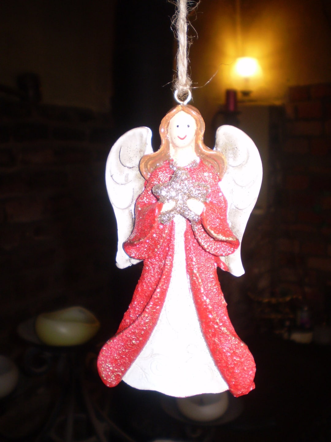 Scandi Folksy Ceramic Christmas Angel With Star, Hanging Tree or Window ...