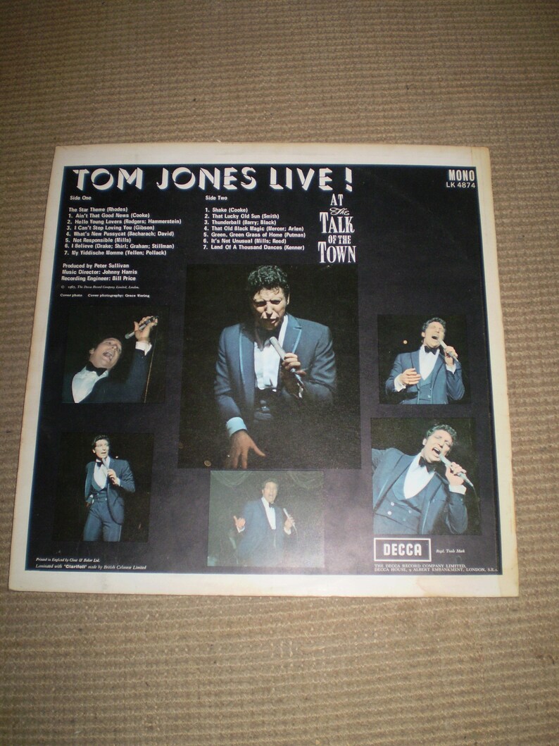 Live at Talk of the Town London Tom Jones Vinyl LP Album 1967 - Etsy