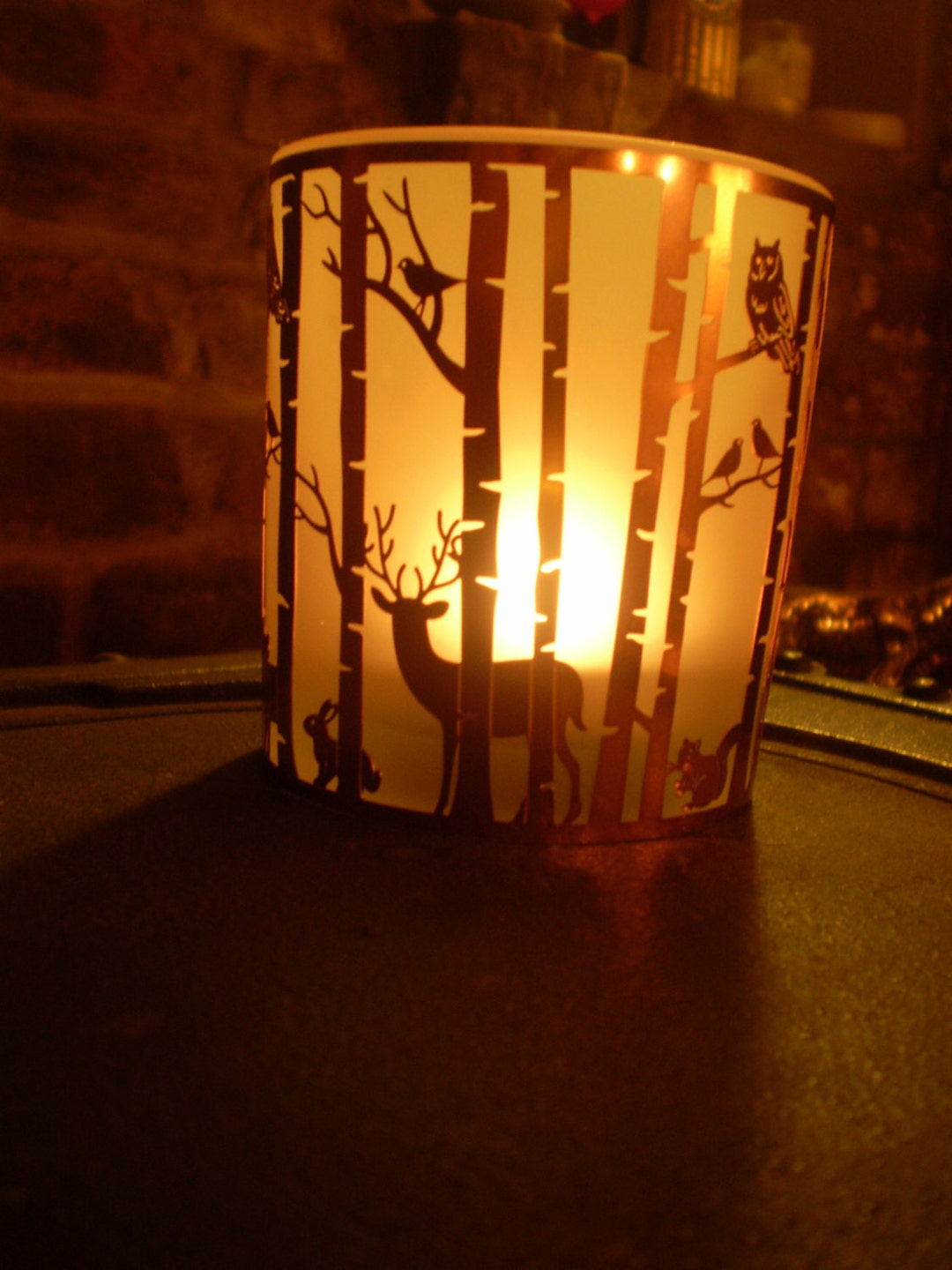 Danish Christmas Woodland Stag Reindeer Copper & Glass Tea Lite Holder ...